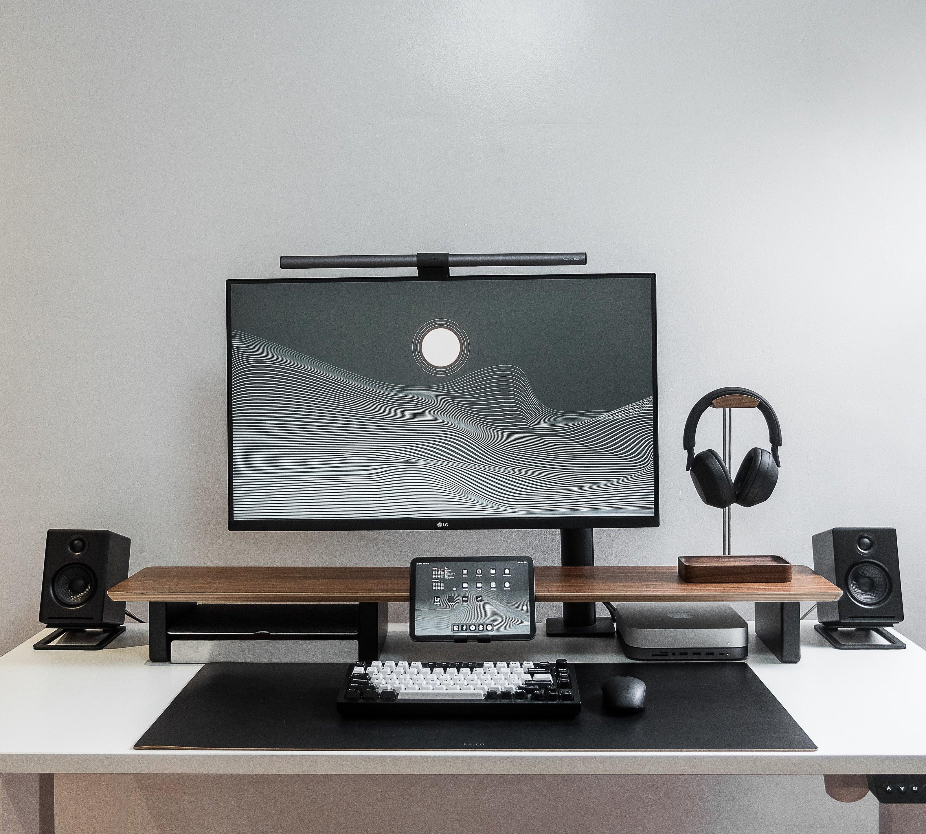 Desk Shelf Setup Cockpit Dual Monitor Stand | Walnut Wood